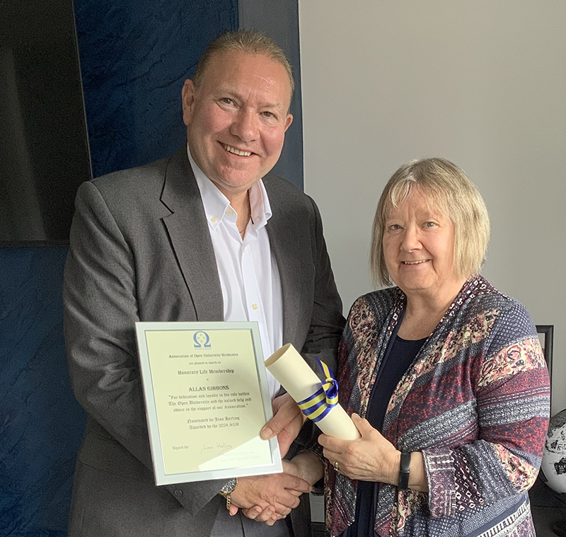 Allan Gibbons - Life Membership - Association of Open University Graduates